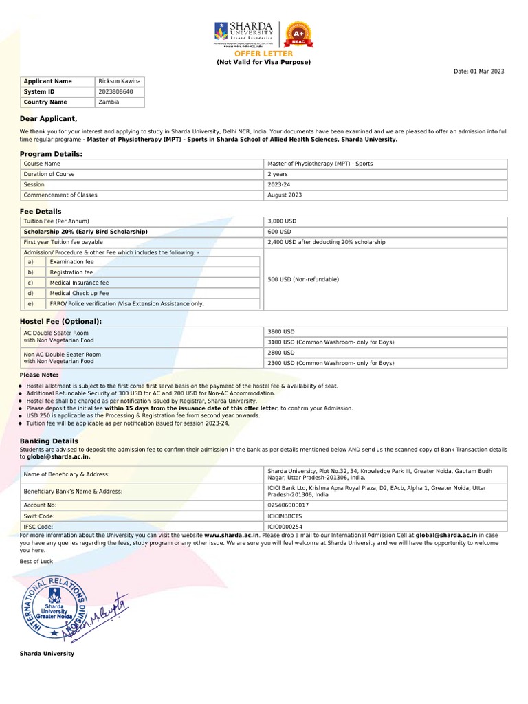 Offer Letter | PDF | Fee | Service Industries