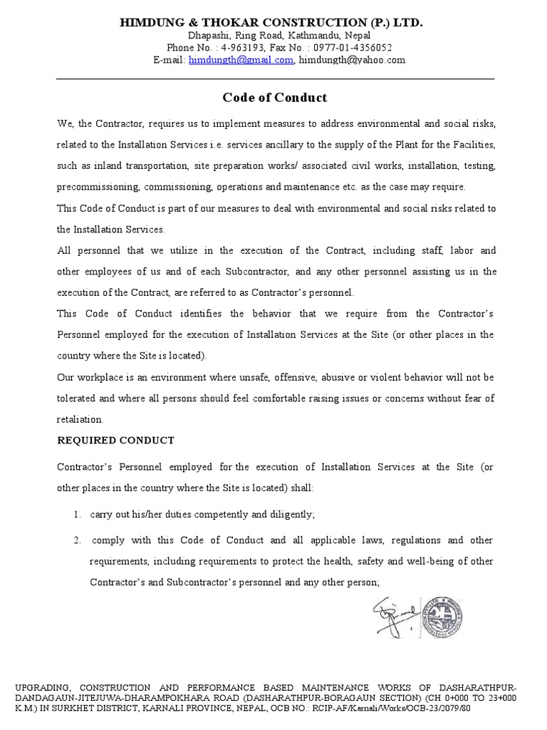 Code of Conduct | PDF | Employment | Wash