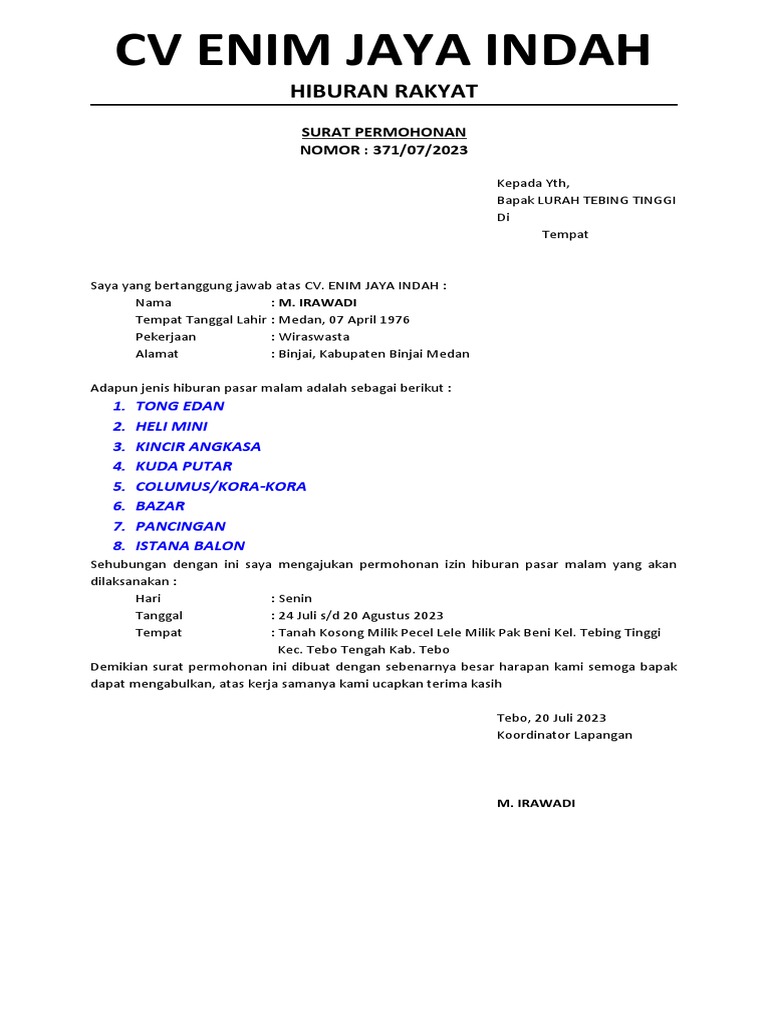 CV Enim Jaya Indah | PDF