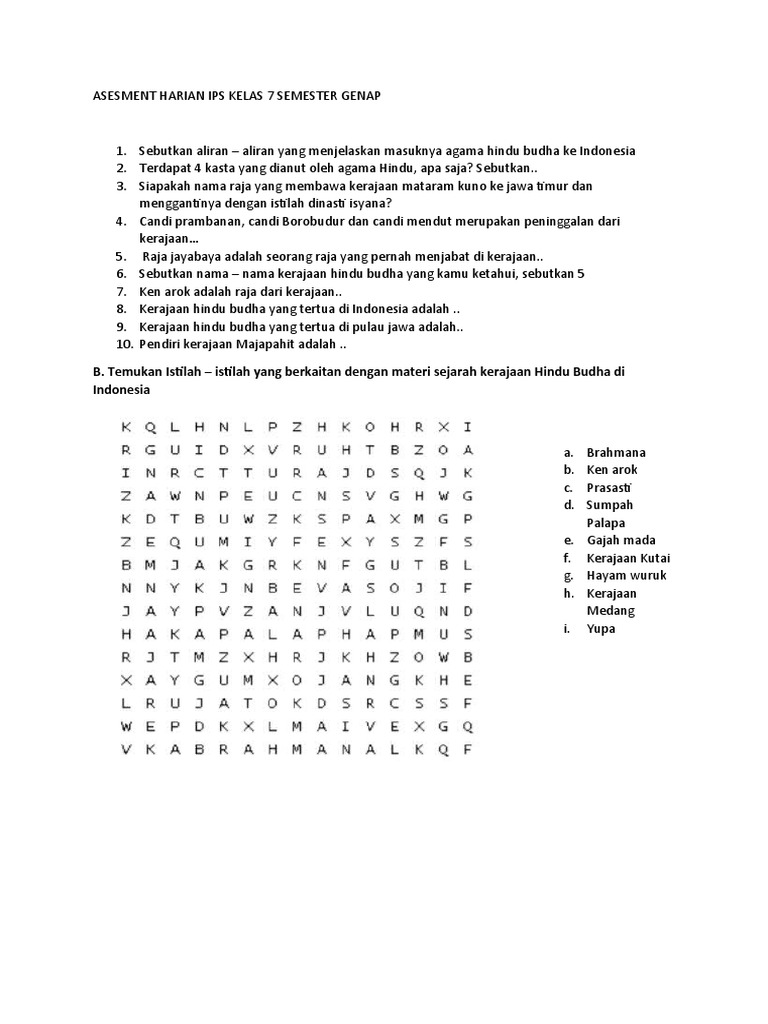 Asesment Harian Ips Kelas 7 Semester Genap Bab Hindu Budha-1 | PDF