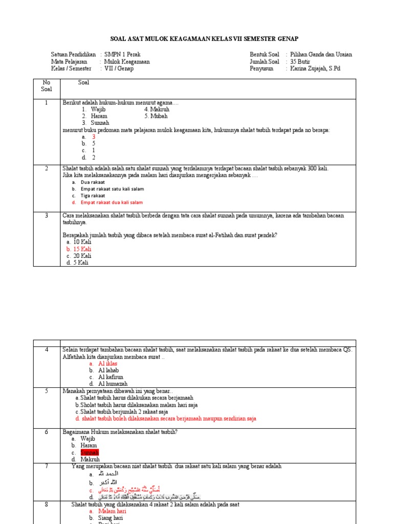 Soal Asat Pas Mulok Genap 2023 | PDF