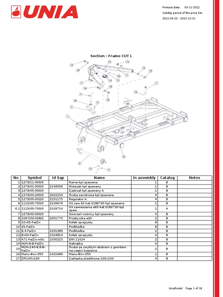 Catalog Parts UNIA | PDF