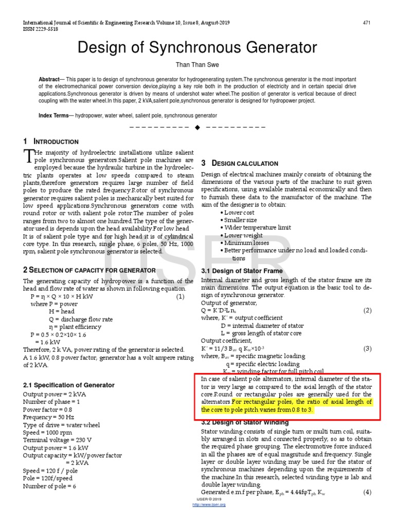 Design-of-Synchronous-Generator (Axial Length To Pole Pitch Ratio ...