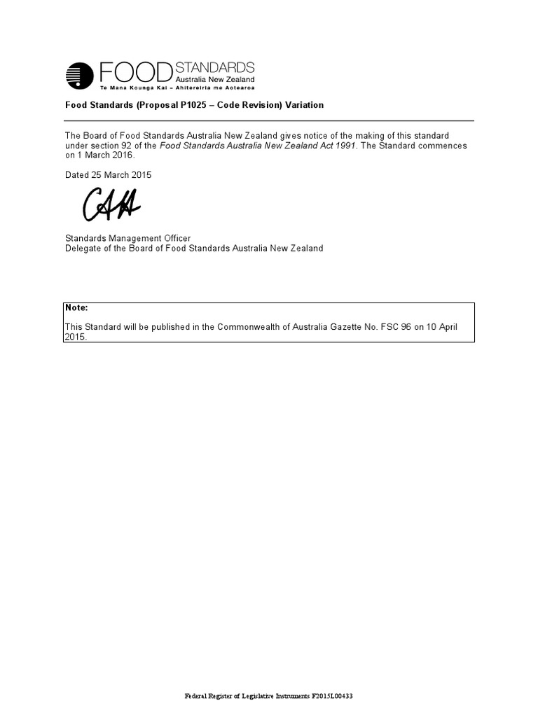 Australia New Zealand Food Standards Code - Schedule 22 - Foods and ...