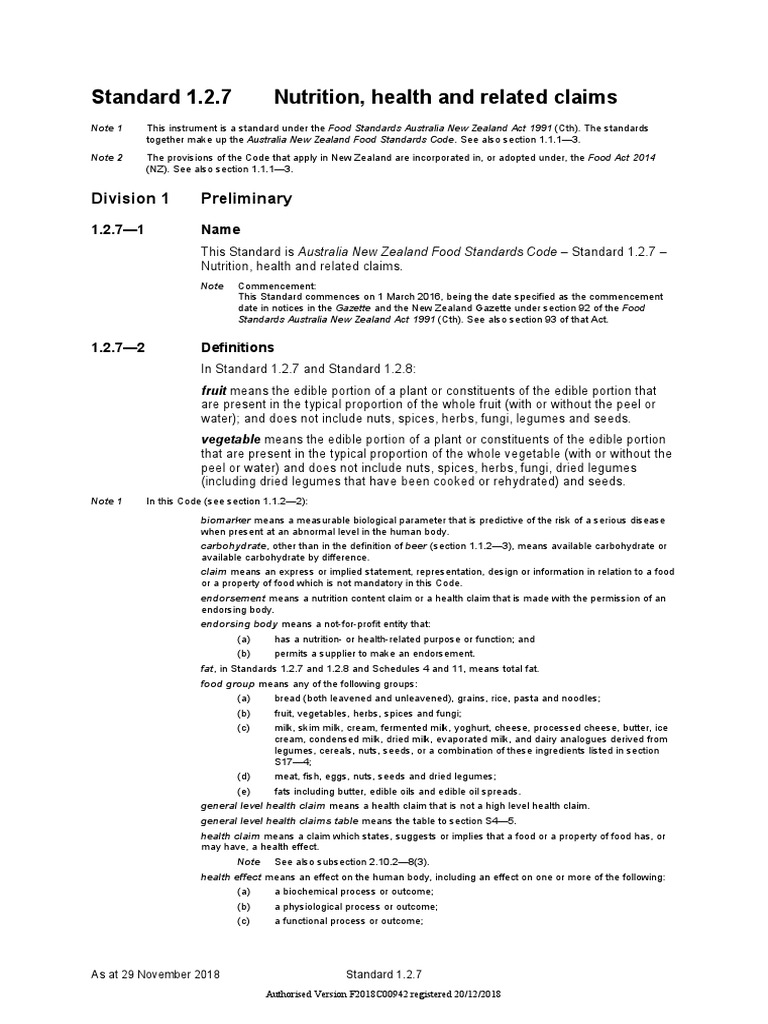 FSANZ Standard 1.2.7 Overview | PDF | Carbohydrates | Nutrition Facts Label