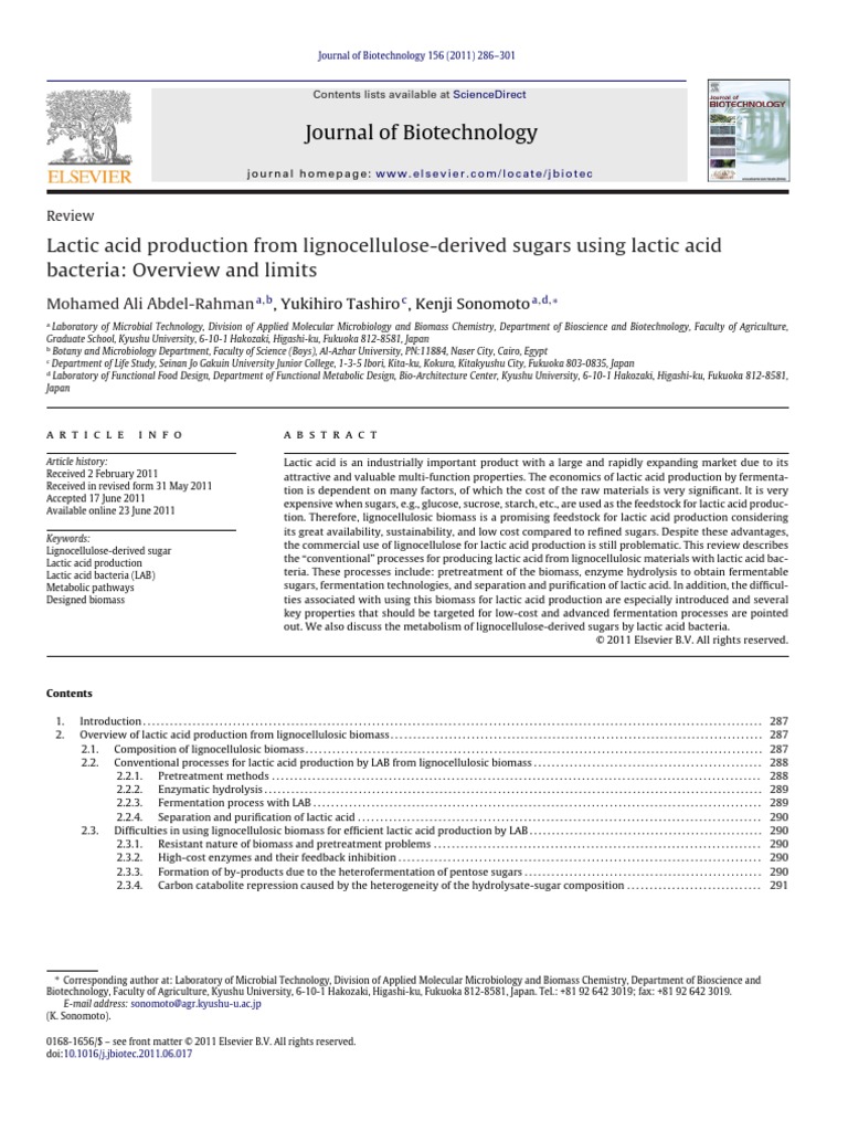Abdel-rahman Et Al. (2011) - Lactic Acid Production From Lignocellulose Derived Sugars Using ...