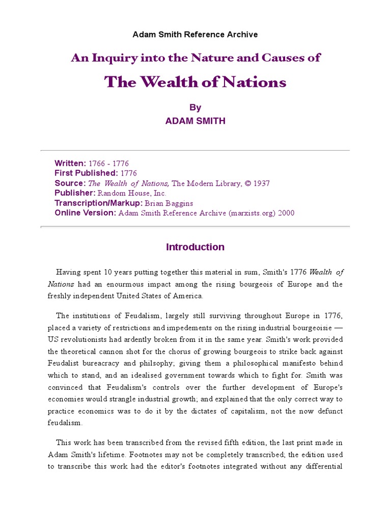 Wealth of Nations by Adam Smith PDF | PDF | Labour Economics | The ...