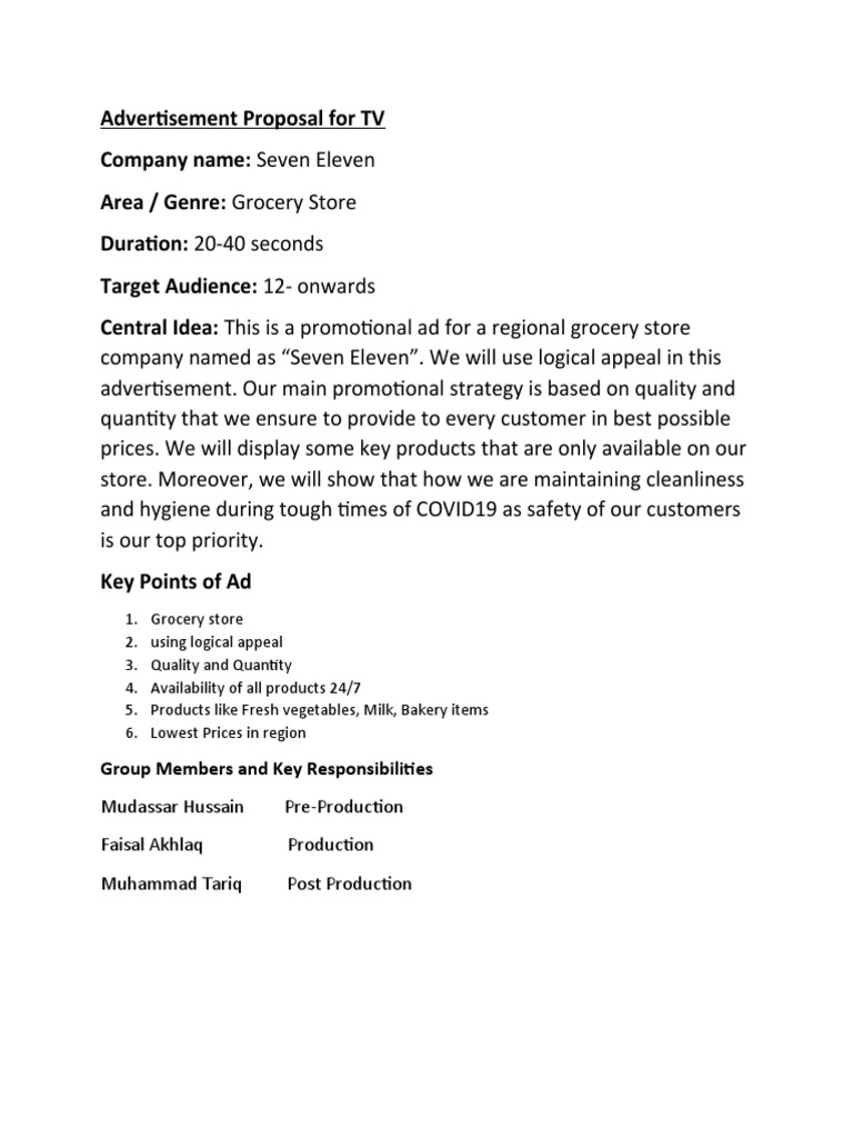 Seven Eleven TV Ad Proposal | PDF