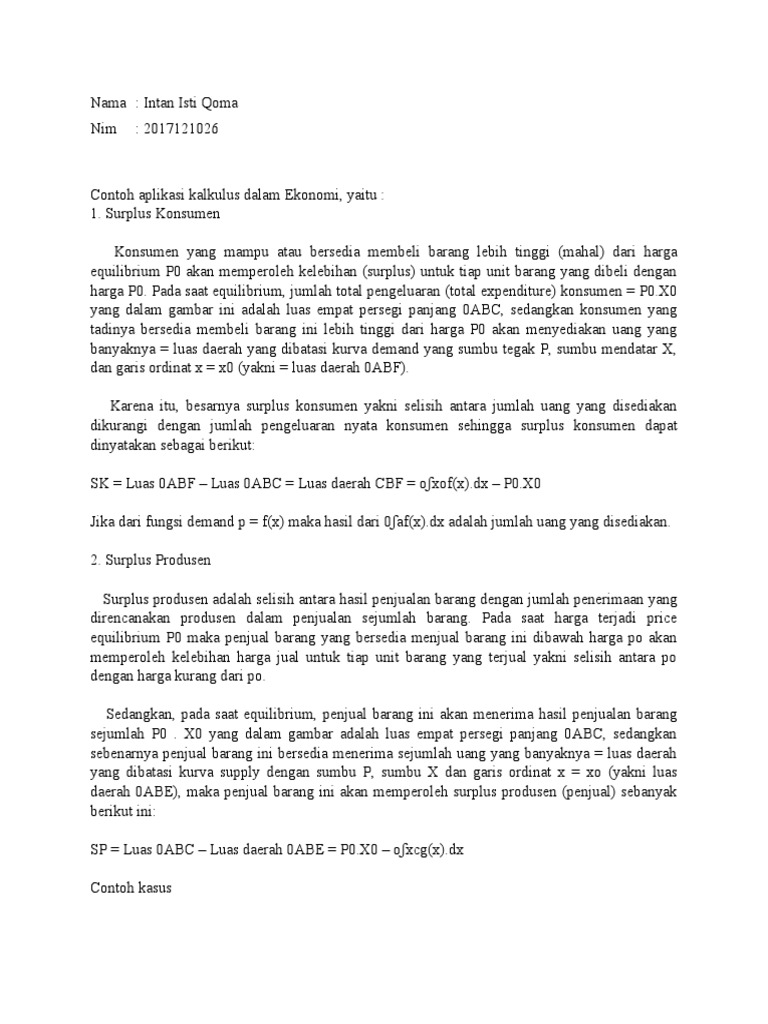 Intan Isti Qoma - 2017121026 - Contoh Aplikasi Kalkulus Integral Dalam ...