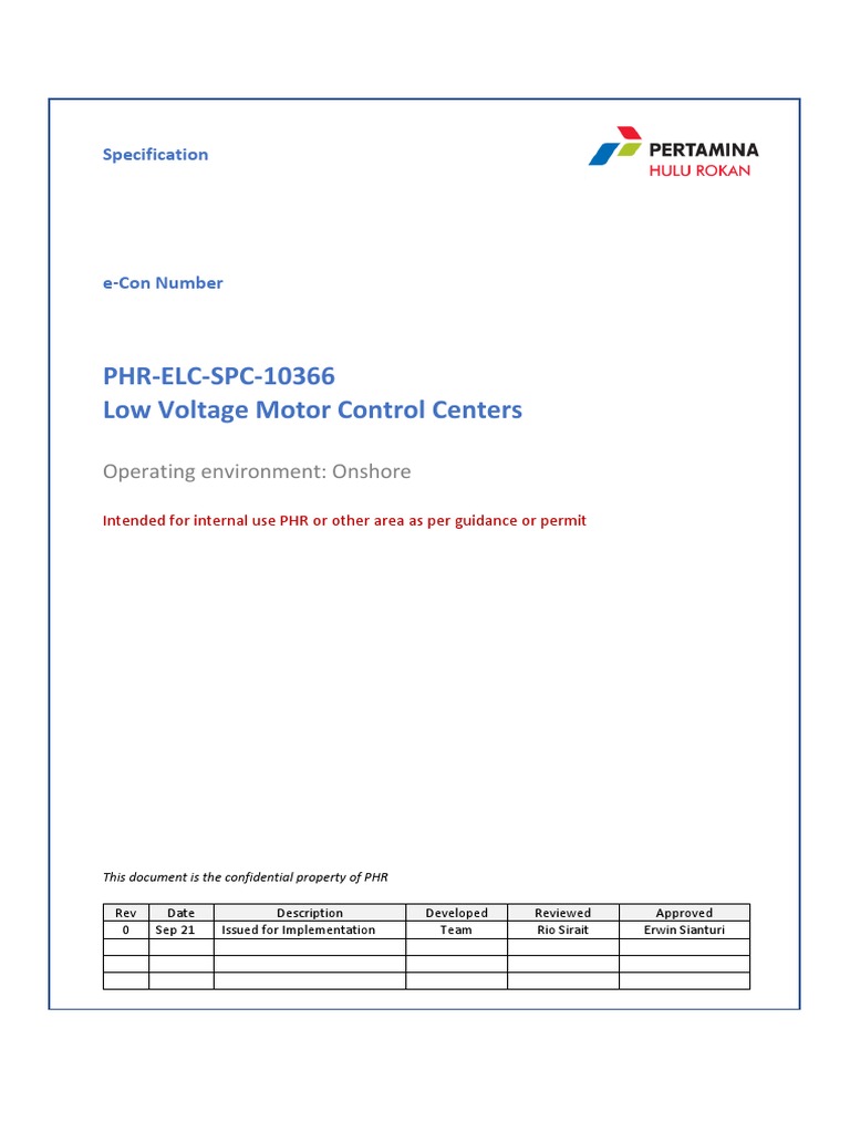 PHR Elc SPC 10366 LV MCC Spec | PDF