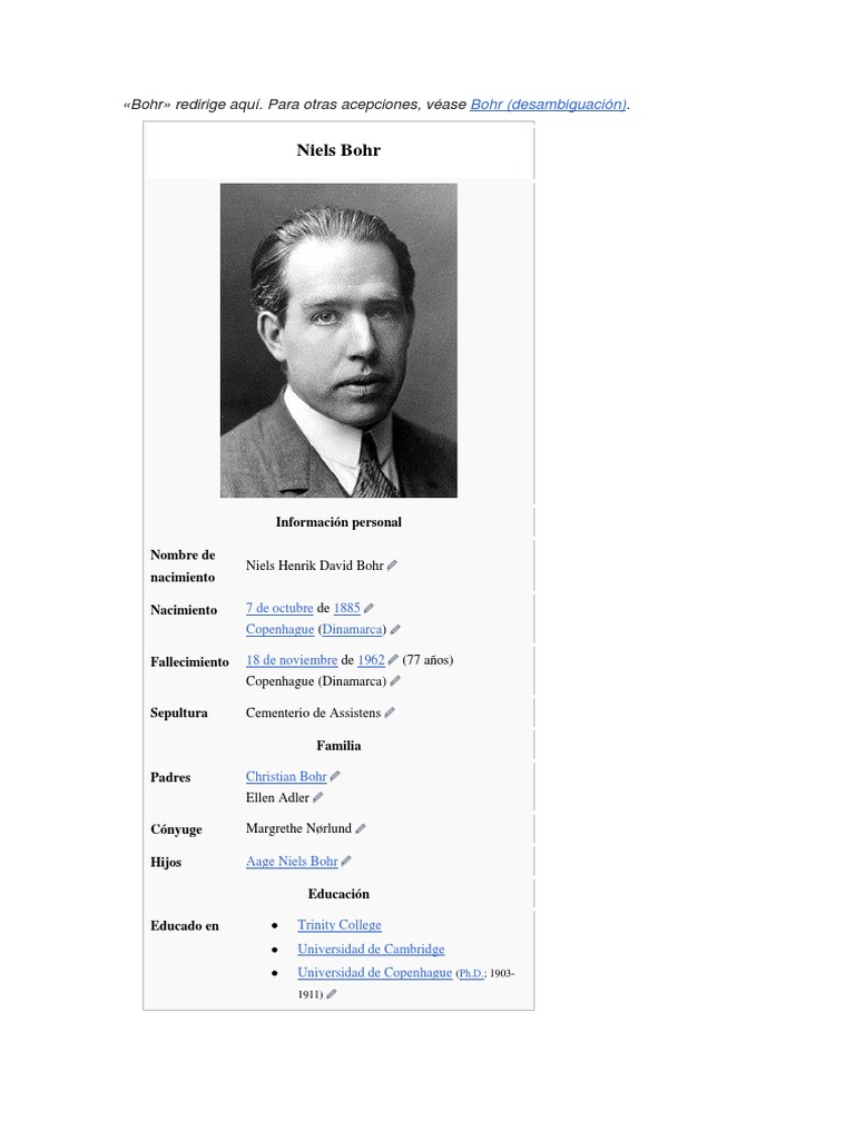 Niels Bohr: Bohr Redirige Aquí. para Otras Acepciones, Véase | PDF ...