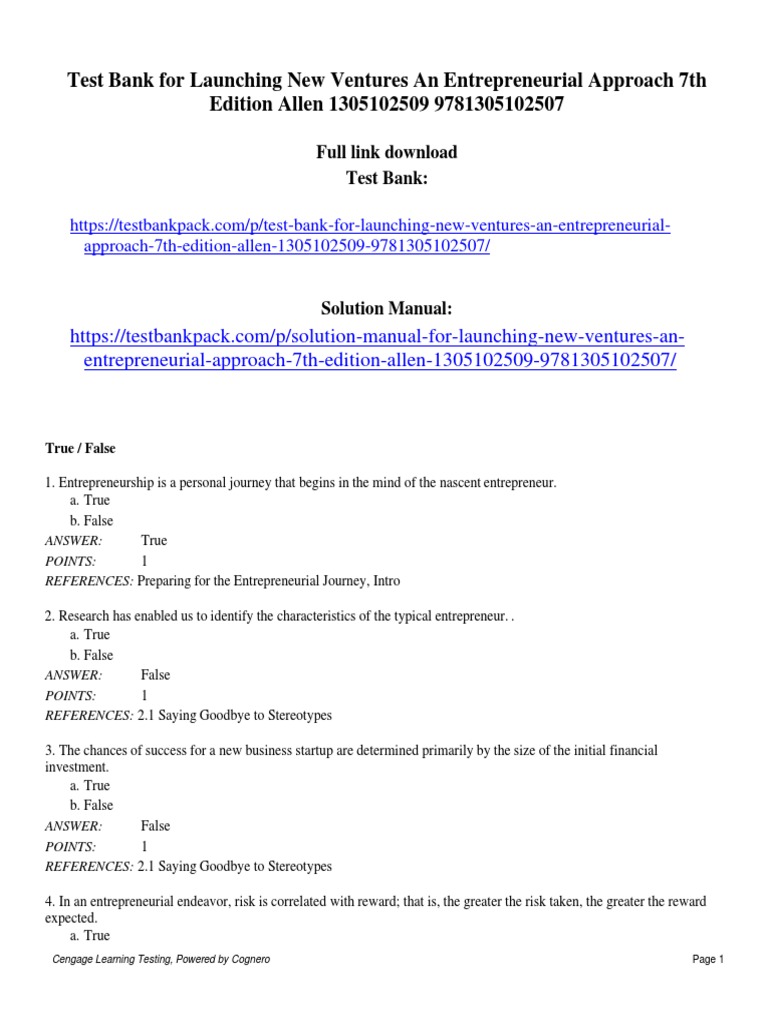 Test Bank for Launching Ventures 7th Ed. | PDF | Entrepreneurship ...