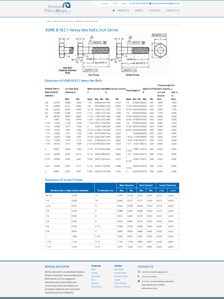 Asme b18.2.1 Hvy Hex B | Download Free PDF | Screw | Components