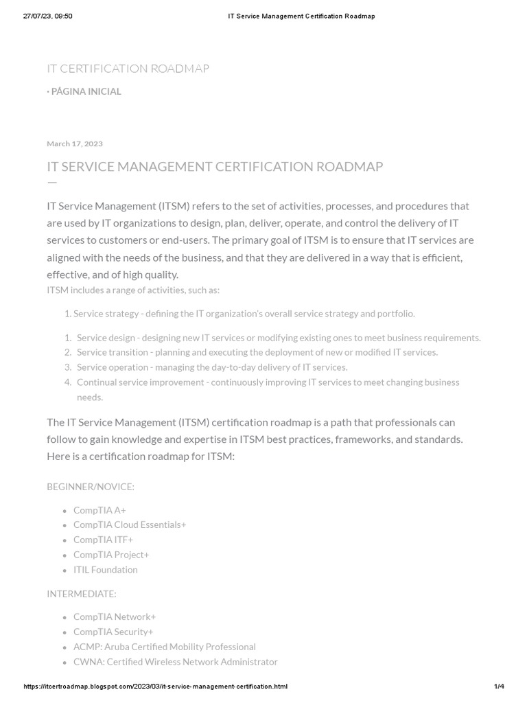 IT Service Management Certification Roadmap | PDF | It Service ...