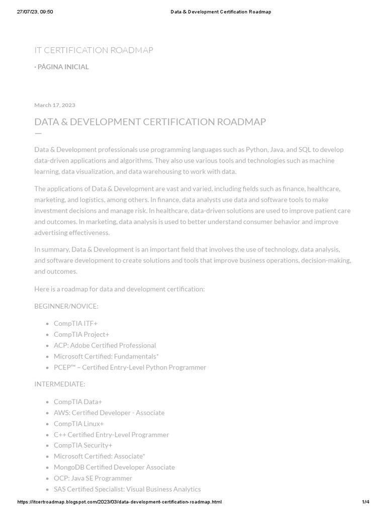 Data & Development Certification Roadmap | PDF | Computer Network ...