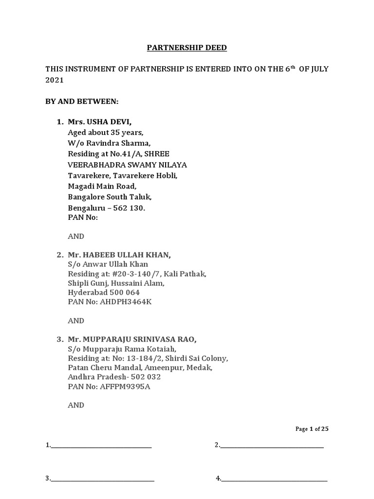 Partnership Deed Detailed | PDF | Partnership | Indemnity Partnership Deed Detailed | PDF | Partnership | Indemnity