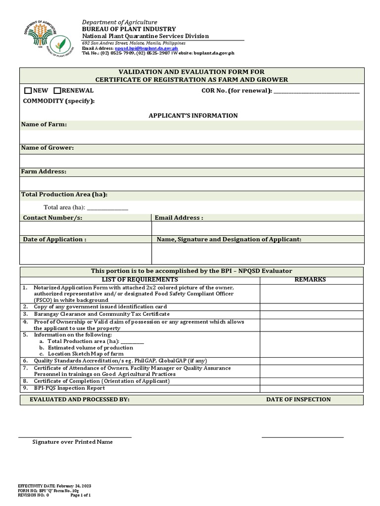 BPI Q Form No. 10g | PDF