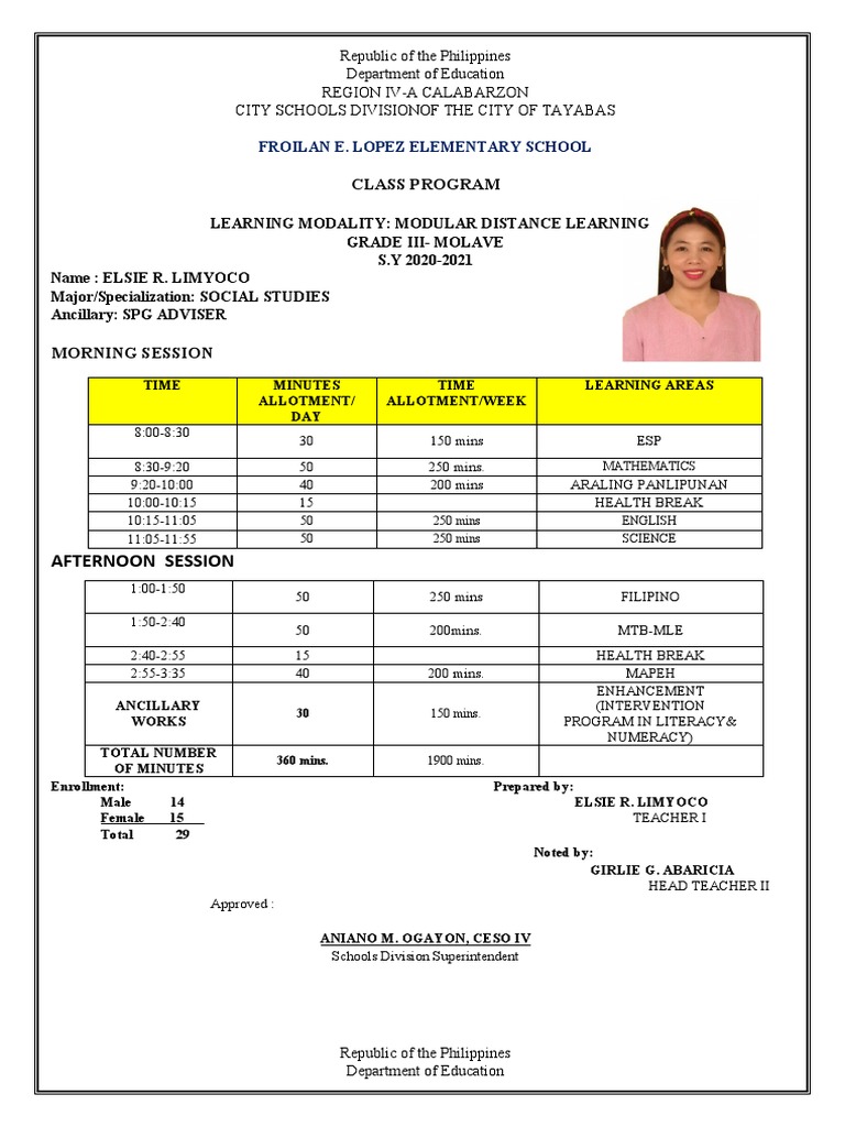 Grade 3 Class Program 1 | PDF