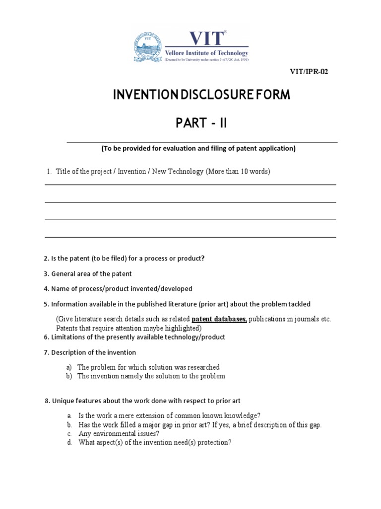 Invention Disclosure Form Part 2 | PDF