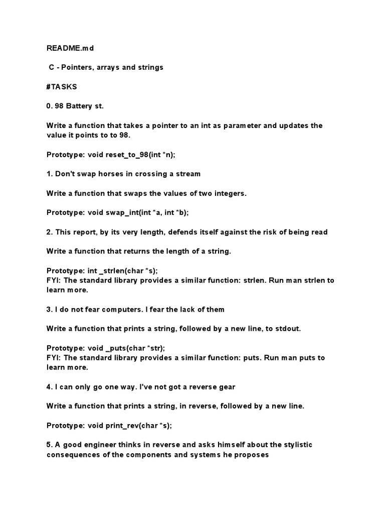 0x05. C - Pointers, Arrays and Strings | PDF 0x05. C - Pointers, Arrays and Strings | PDF