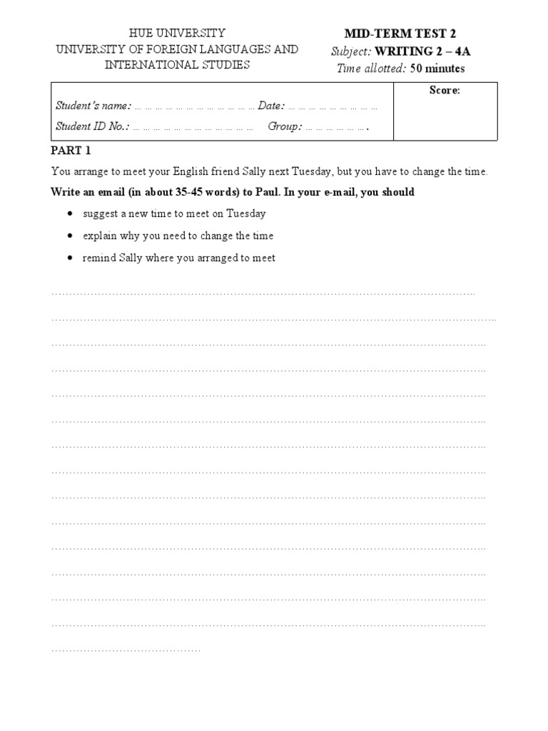 Mid-Term Test 1 - Writing 2 - 5A | PDF | Human Communication | Linguistics