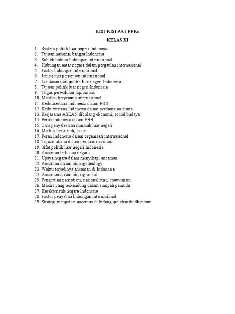 Kisi-Kisi Pat PKN Kls Xi 2022-2023 | PDF