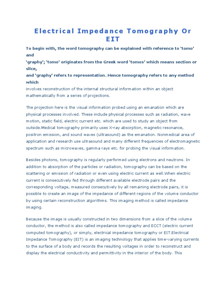 Electrical Impedance Tomography or EIT | PDF | Tomography | Medical Imaging