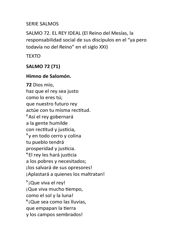 Salmo 72 | PDF | Jesús | Reinado y reino de dios