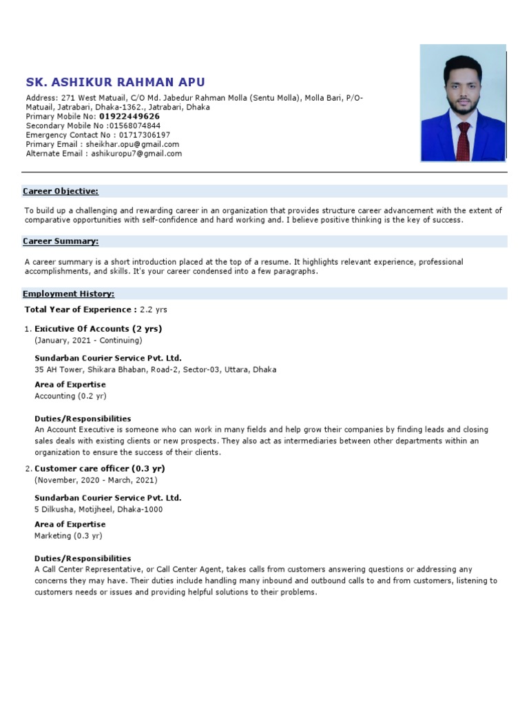 Sk._Ashikur_Rahman_Apu_CV (1) (1) | PDF | Business