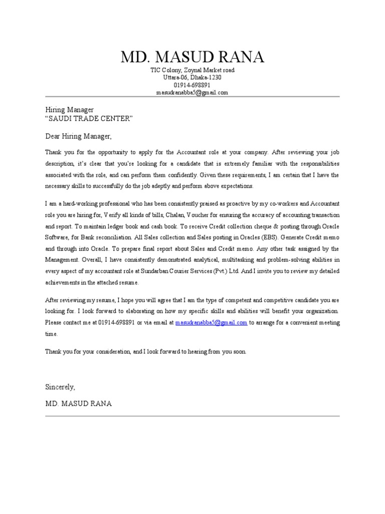 Cover Letter Masud | PDF