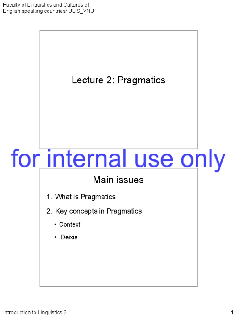 Lecture 2 - Pragmatics (Part 1) | PDF | Context (Language Use) | Linguistics