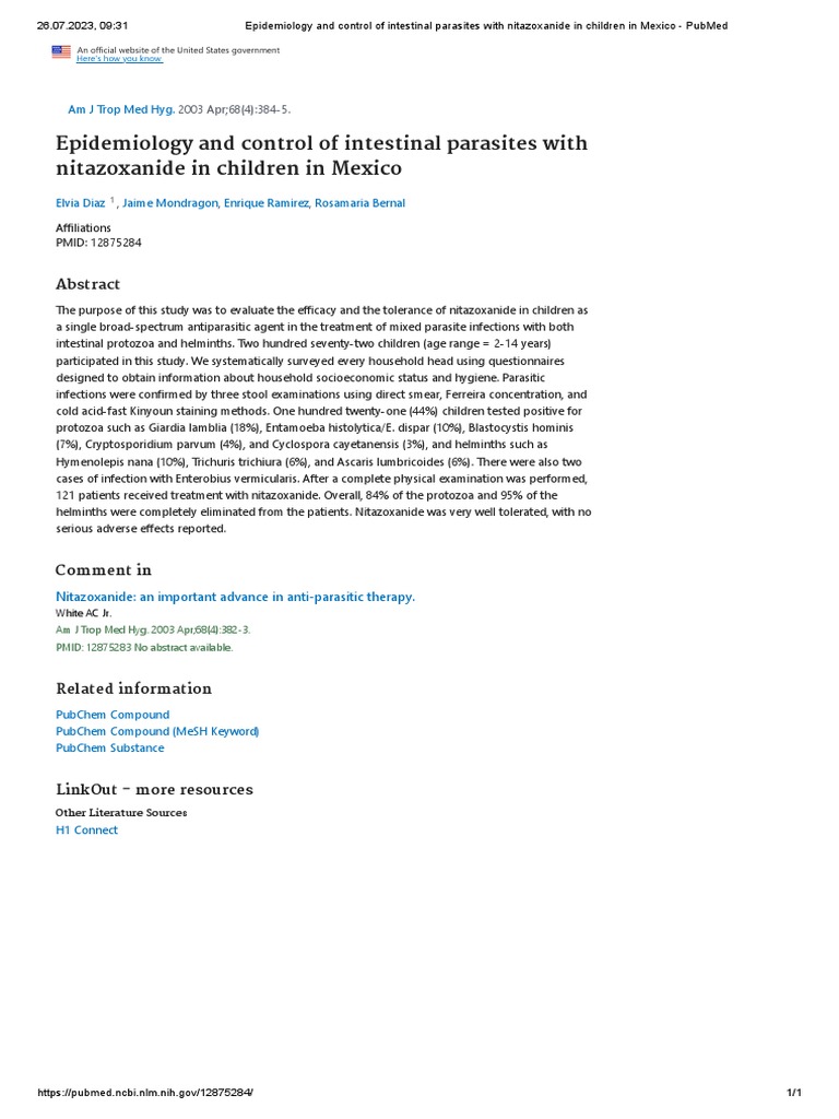 Epidemiology and control of intestinal parasites with nitazoxanide in ...