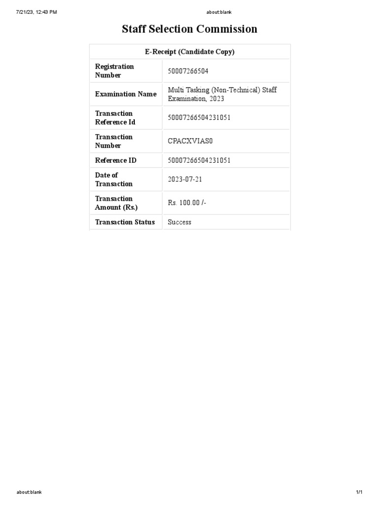 SSC Multi Tasking Staff E-Receipt 2023 | PDF