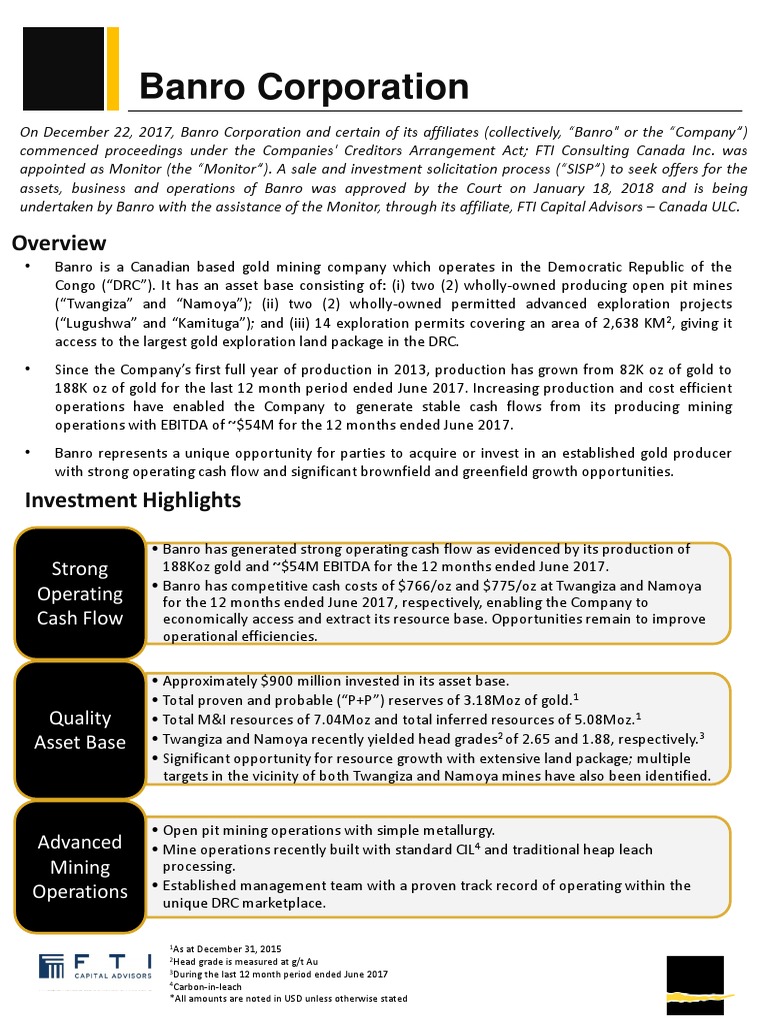 Banro Teaser | PDF | Mining | Gold