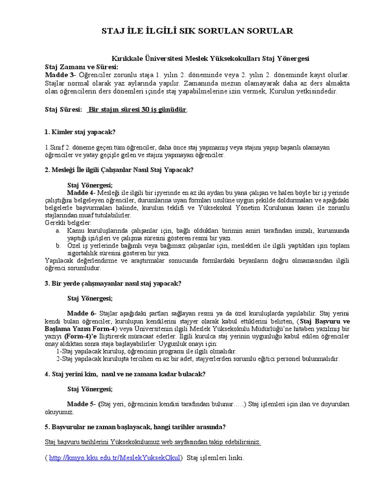 Staj İle İlgili Sık Sorulan - Sorular | PDF