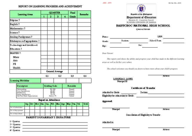 Student Report Card for Grade 7 | PDF
