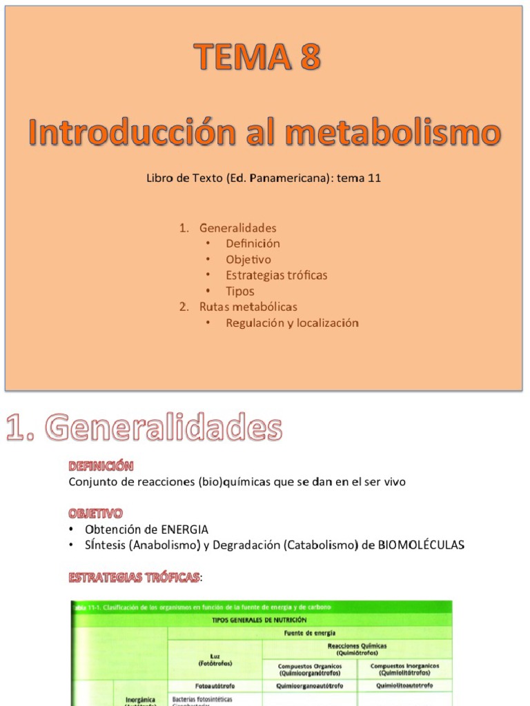 PresentacionTEMA 8 INTRODUCCION AL METABOLISMO | PDF