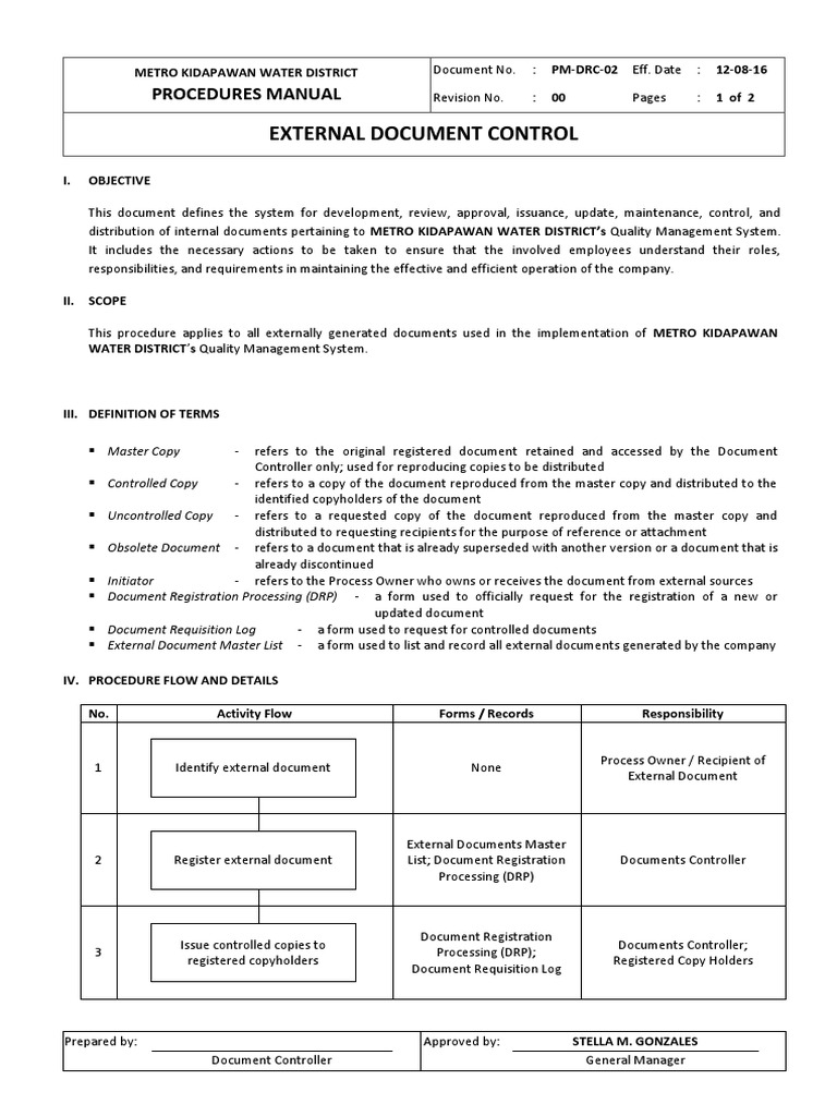 PM DRC 02 External Document Control | PDF | Quality Management | Justice