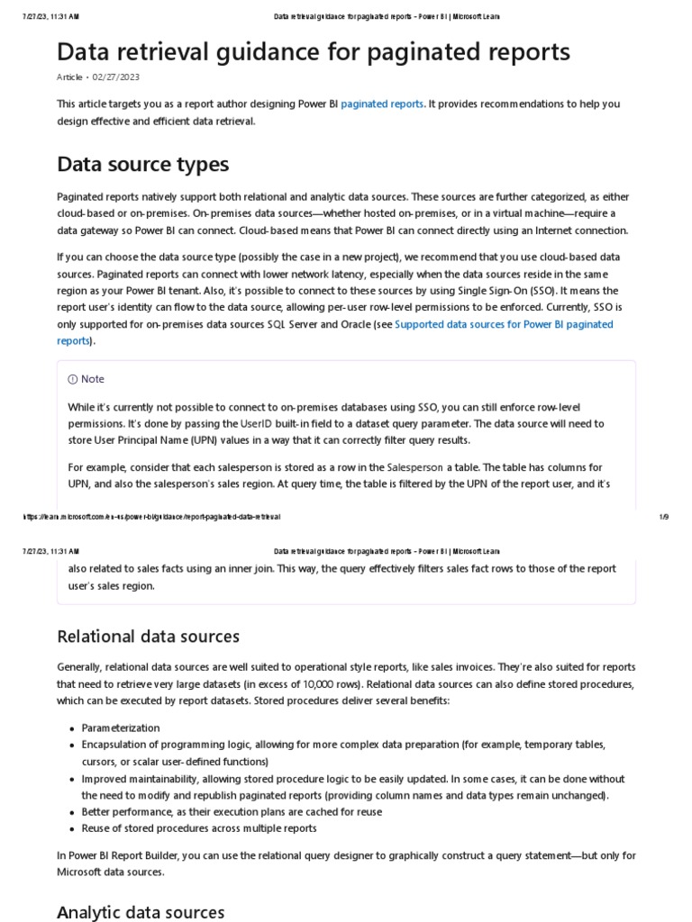 Power BI Paginated Reports Data Retrieval Guide | PDF | Microsoft Sql Server | Relational Model