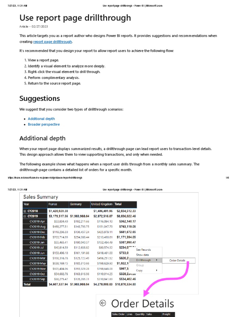 Use report page drillthrough - Power BI _ Microsoft Learn | PDF ...
