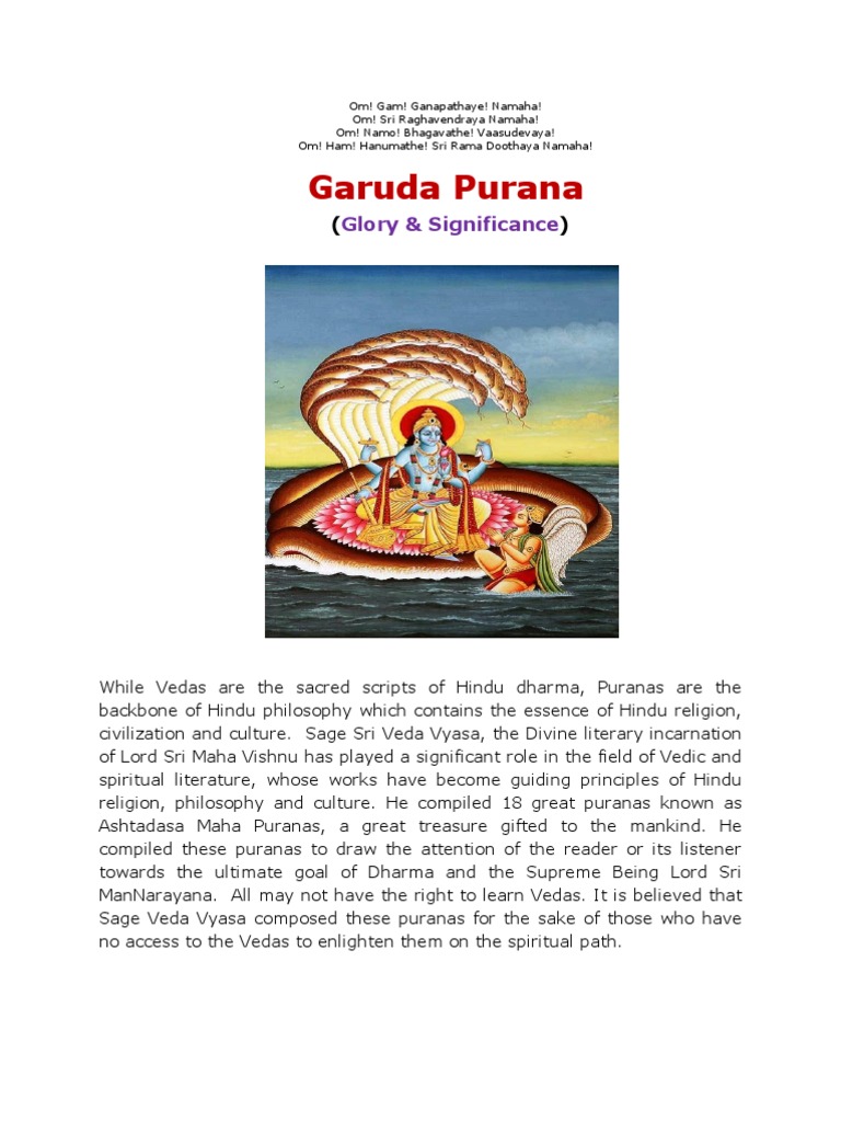 GARUDA PURANA - Glory & Significance | PDF | Puranas | Vishnu