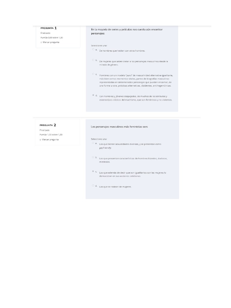 Cuestionario 4 MOOC MASCULINIDAD 2021 | PDF