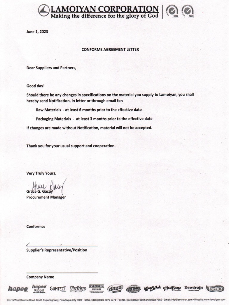 Conforme Agreement Letter (1) | PDF