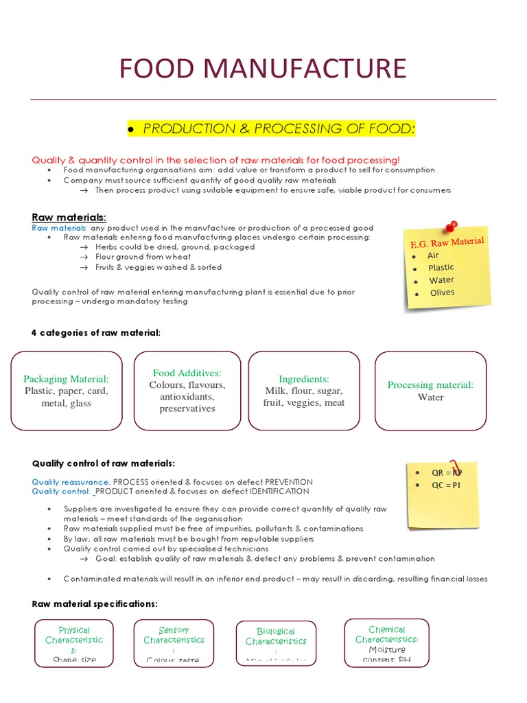 Extensive Notes On Food Manufactures (Unit 9.3) | PDF
