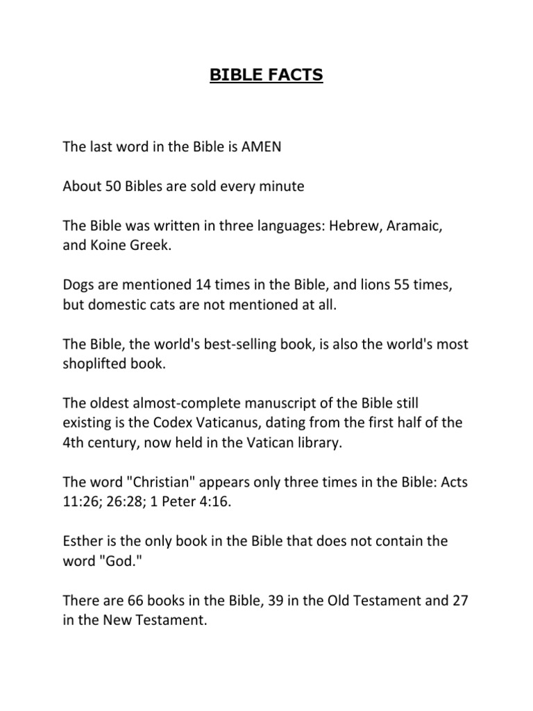 Bible Facts | PDF | Bible | Chapters And Verses Of The Bible