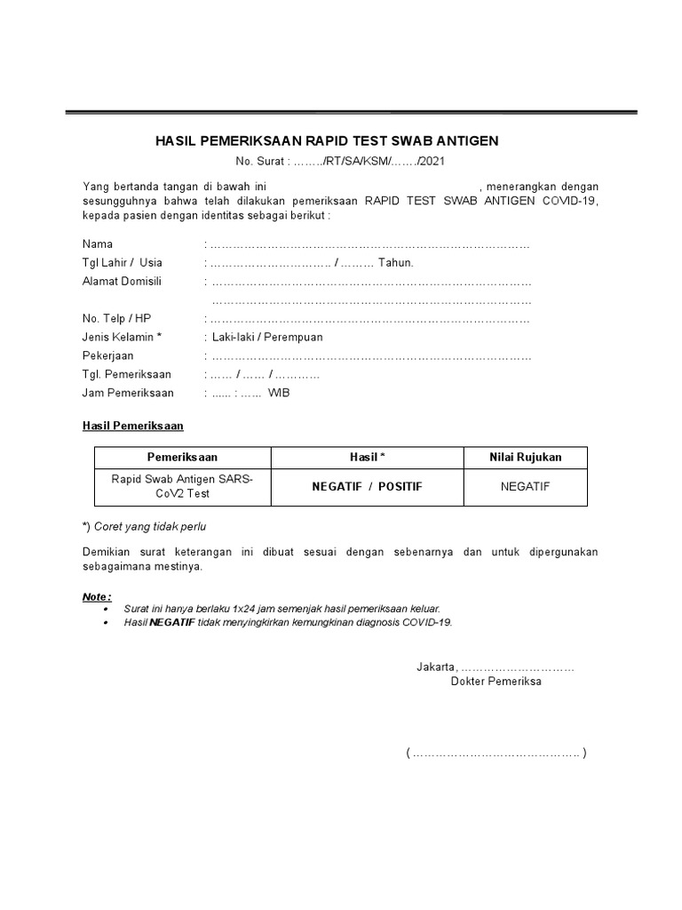 Swab Test Blank Template 2 | PDF