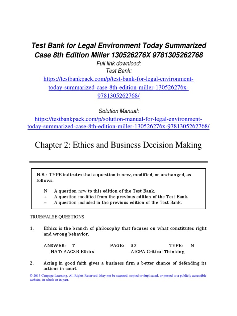 Legal Environment Today Summarized Case 8th Edition Miller 130526276X ...