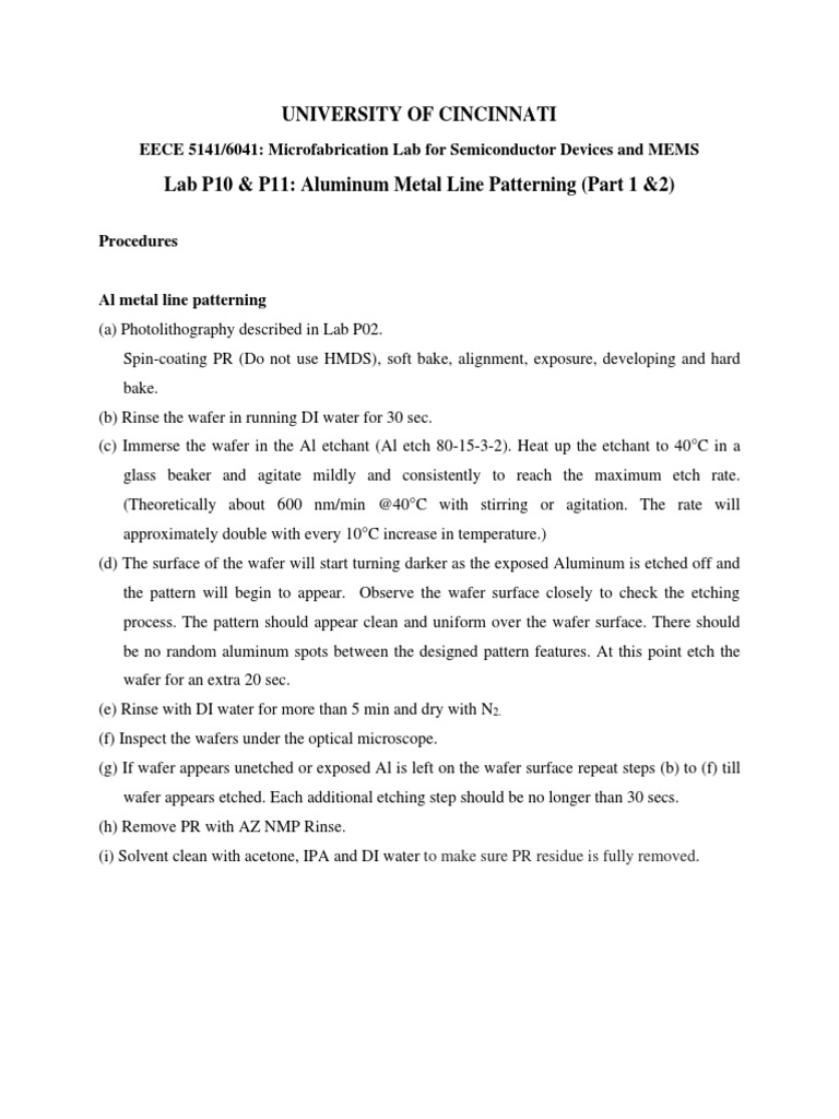 Lab P10-P11 - 4th lithography (aluminum metal-line) | PDF