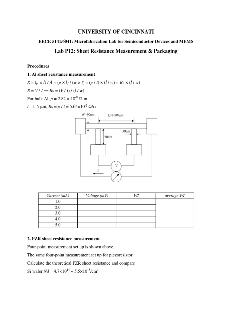 Lab P12 - Sheet Resistance Measurement | PDF