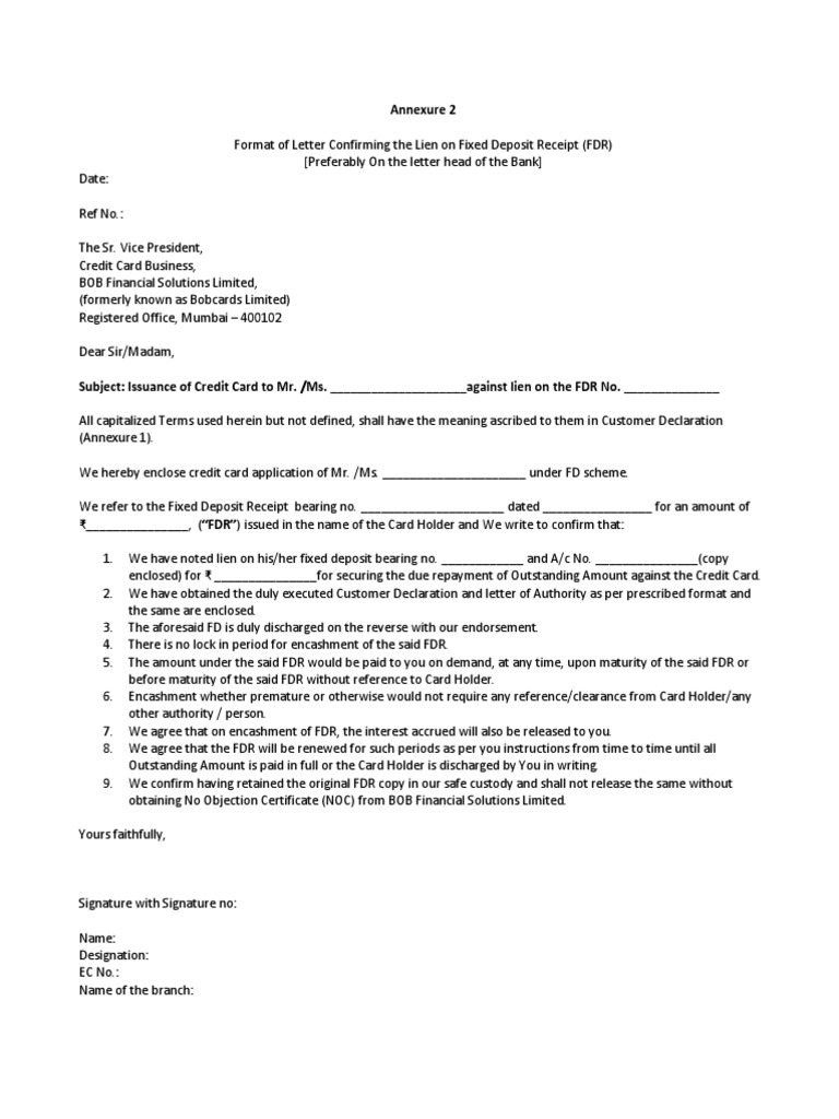 PRIME - Annexure 2 - Bank - Letter - Confirming - Lien | PDF